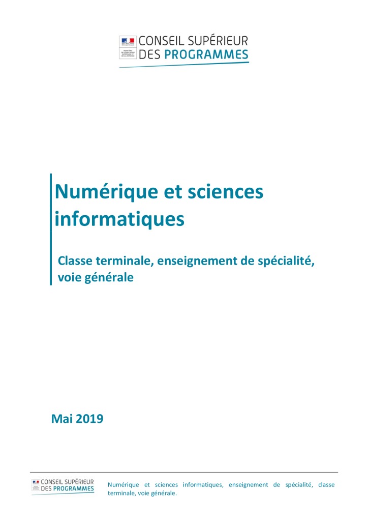 CSP (2019) - Projet de programme de Terminale - NSI - Les Éditeurs d ...